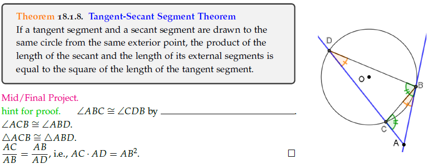 Theorem 18 1 8 Tangent Secant Segment Theorem If A