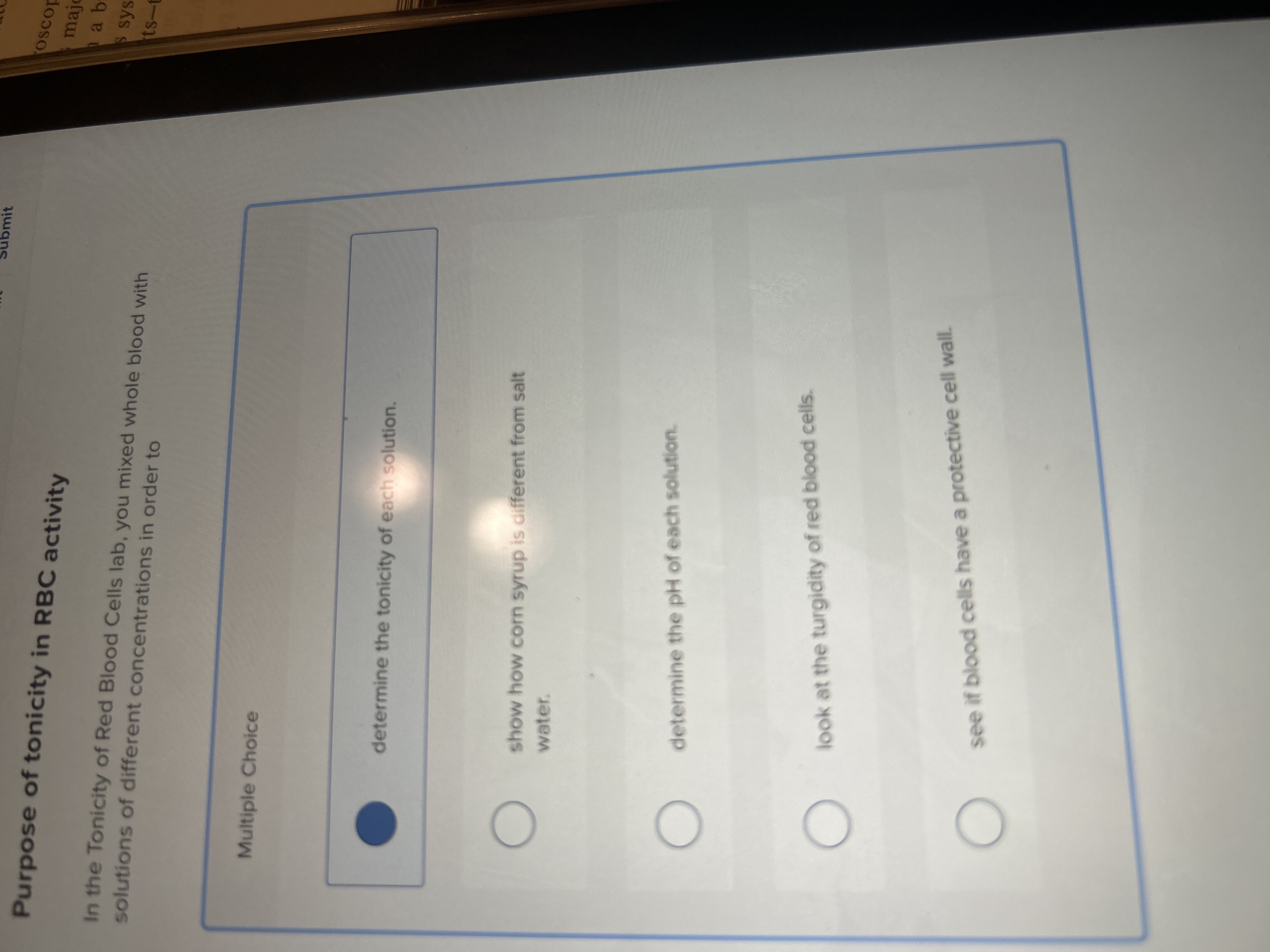 Solved Purpose of tonicity in RBC activityIn the Tonicity of | Chegg.com