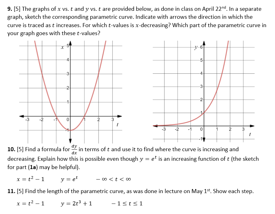Solved 9. [5] The graphs of x vs. t and y vs. t are provided | Chegg.com