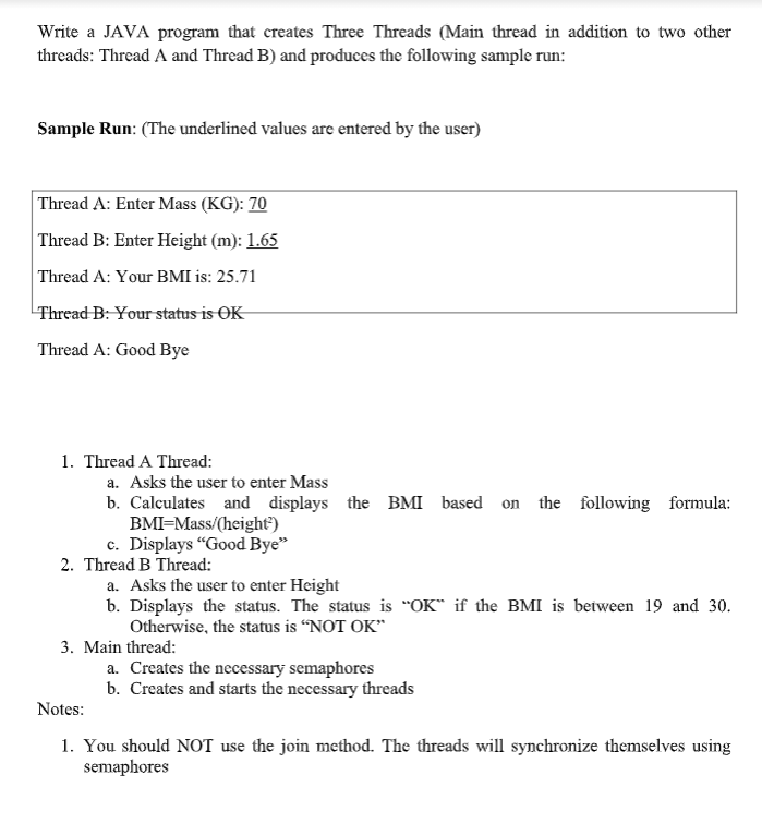 Solved Write a JAVA program that creates Three Threads (Main | Chegg.com