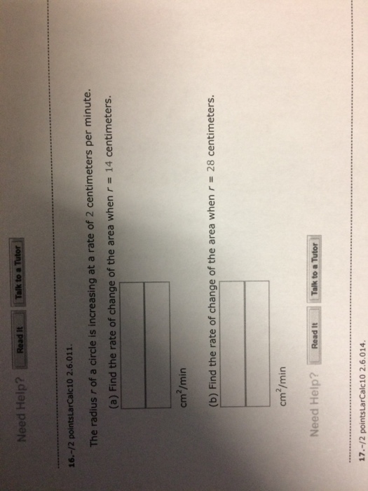 Solved The radius r of a circle is increasing at a rate of 2 | Chegg.com