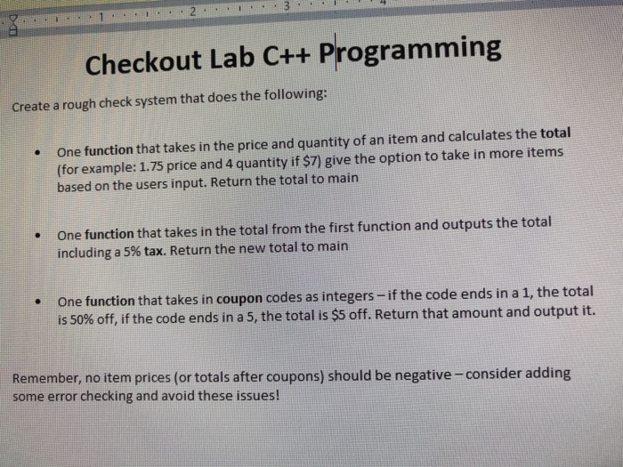 Solved Checkout Lab C++ Programming Create a rough check | Chegg.com