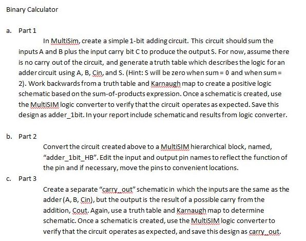 Solved Binary Calculator A Part 1 In Multisim Create A 2641