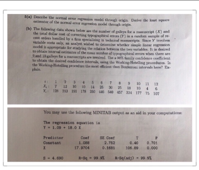 Solved (a) Describe the normal error regression model | Chegg.com