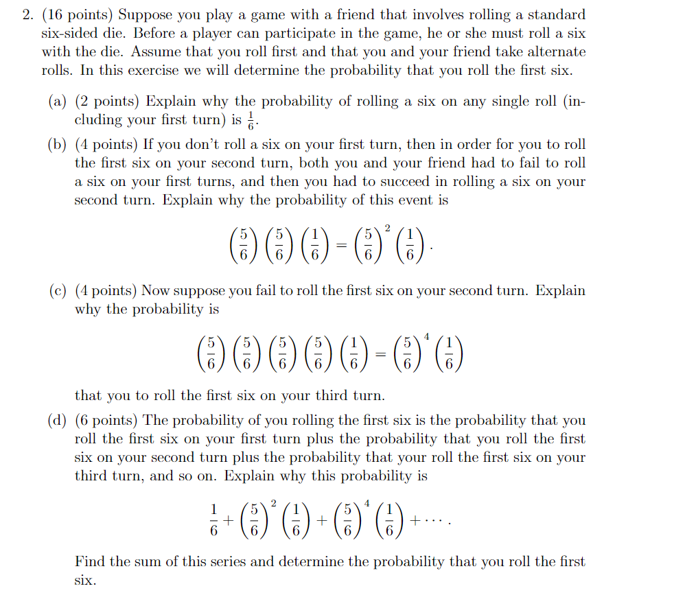 (16 ﻿points) ﻿Suppose you play a game with a friend | Chegg.com