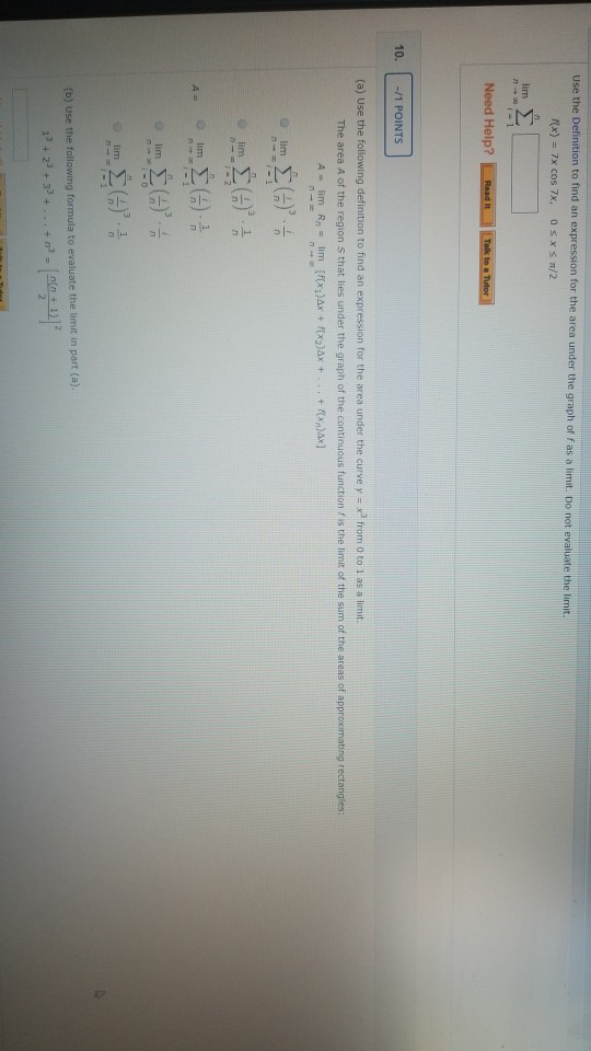 Solved Use the Definition to find an expression for the area | Chegg.com