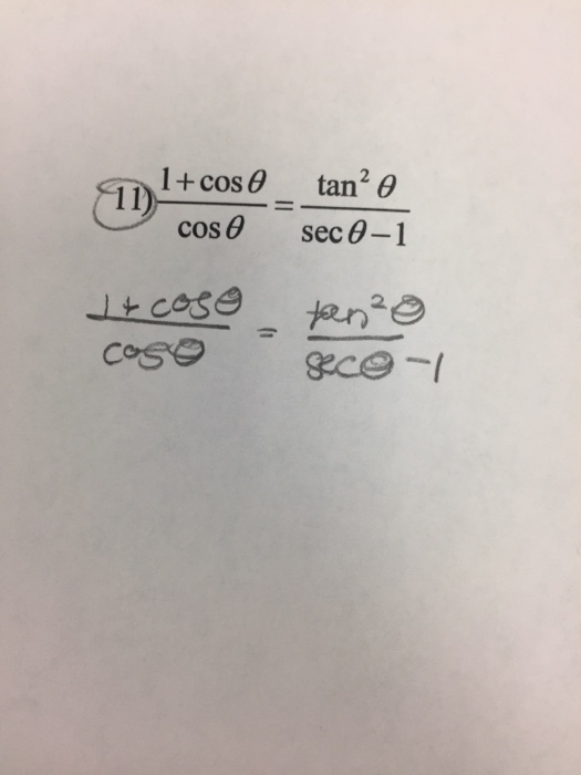 Solved 1 + cos theta/cos theta = tan^2 theta/sec theta - 1 | Chegg.com