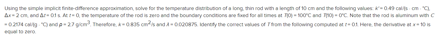 Solved Using the simple implicit finite-difference | Chegg.com
