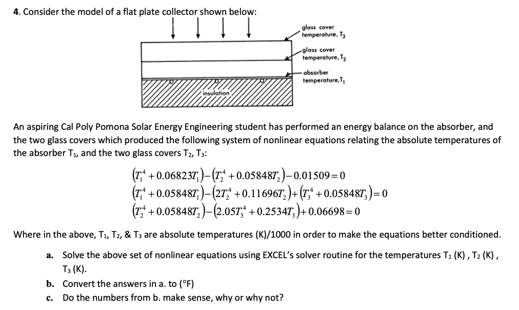 Solved 4. Consider the model of a flat plate collector shown | Chegg.com