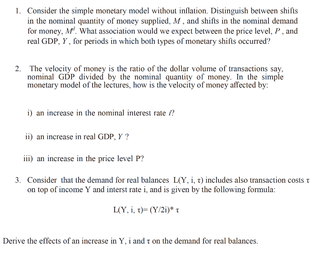 Solved 1. Consider the simple monetary model without | Chegg.com