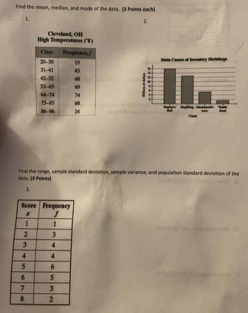 Solved Find the mean, median, and mode of the data. (3 | Chegg.com