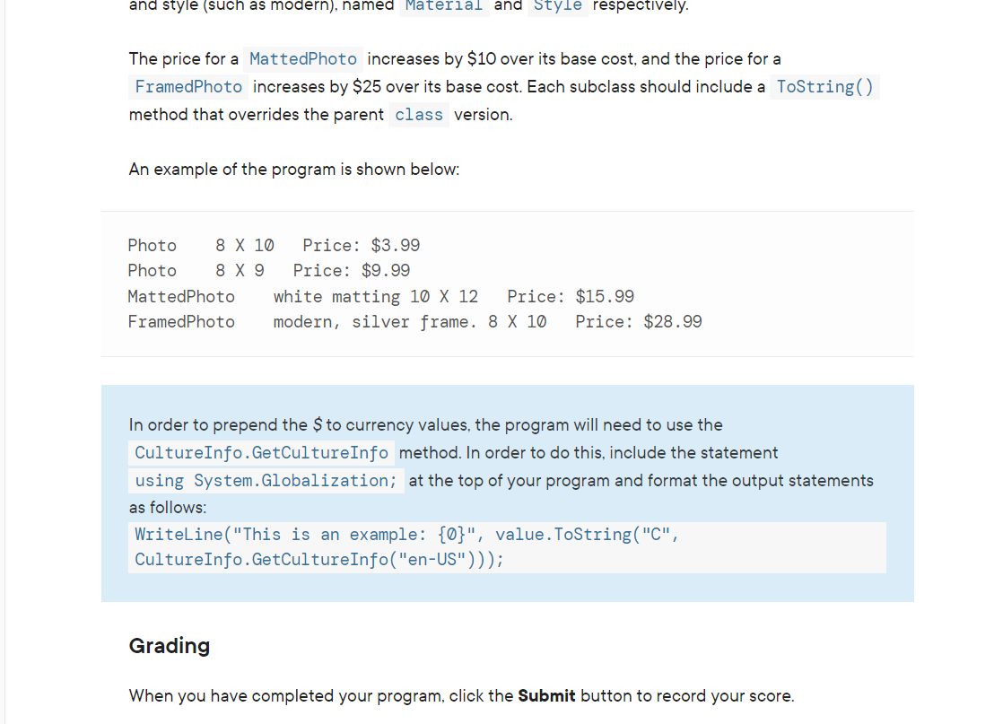 Solved The Programming Language is C# Create an | Chegg.com
