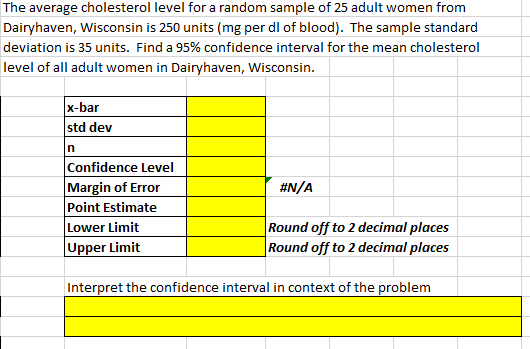 Solved The average cholesterol level for a random sample of | Chegg.com