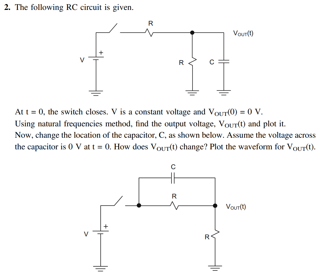 Solved 2. The following RC circuit is given. Vout(t) R> c = | Chegg.com