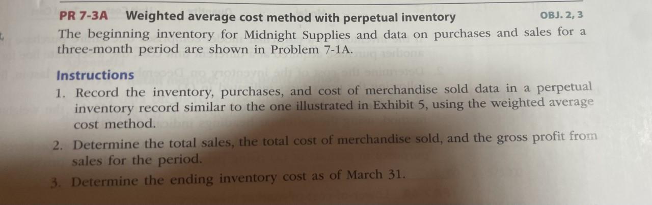 Solved PR 7-3A Weighted average cost method with perpetual | Chegg.com