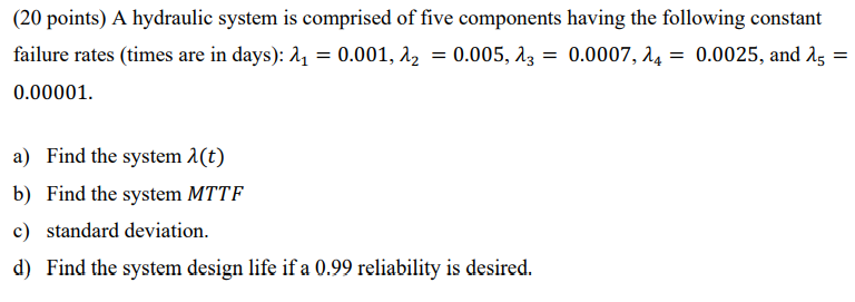 Solved (20 points) A hydraulic system is comprised of five | Chegg.com