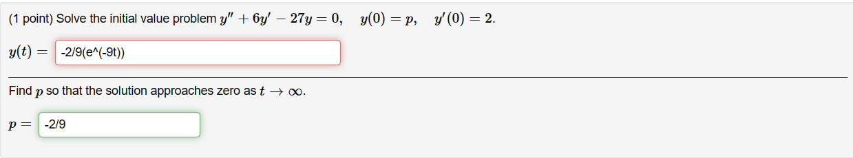 Solved (1 point) Solve the initial value problem | Chegg.com