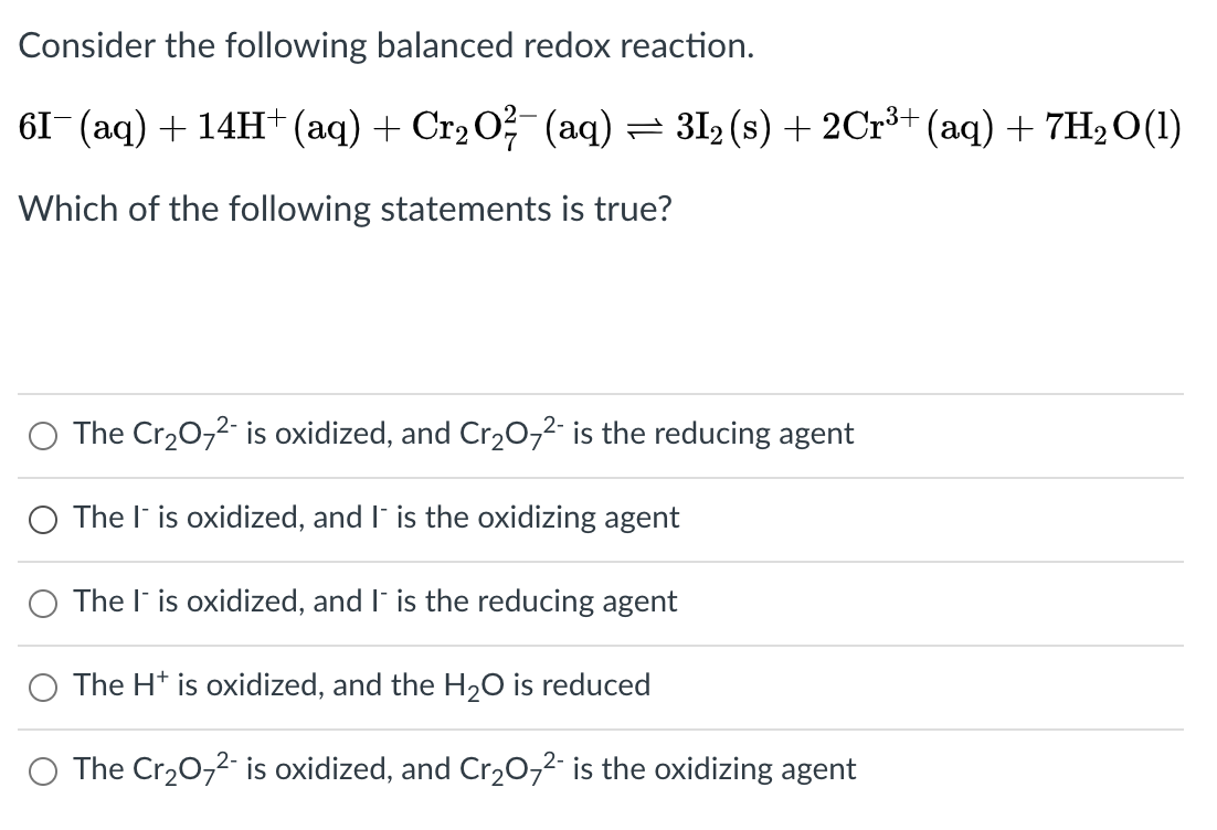 Solved Consider the following balanced redox reaction. 61- | Chegg.com