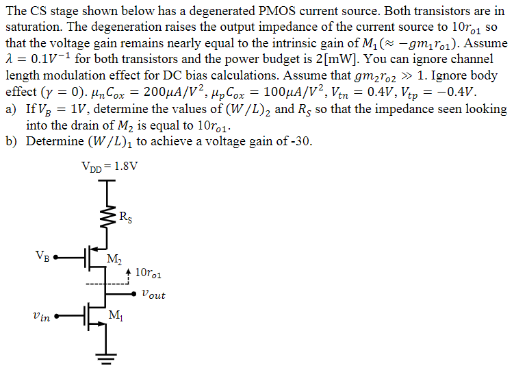 Solved The CS stage shown below has a degenerated PMOS | Chegg.com