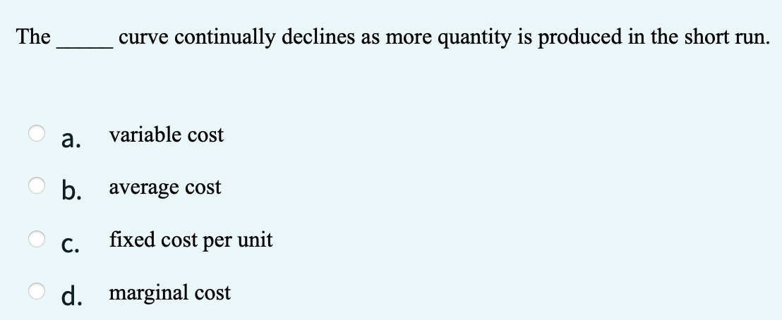 Solved Thecurve continually declines as more quantity is | Chegg.com
