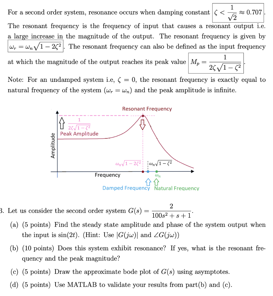 For a second order system, resonance occurs when | Chegg.com