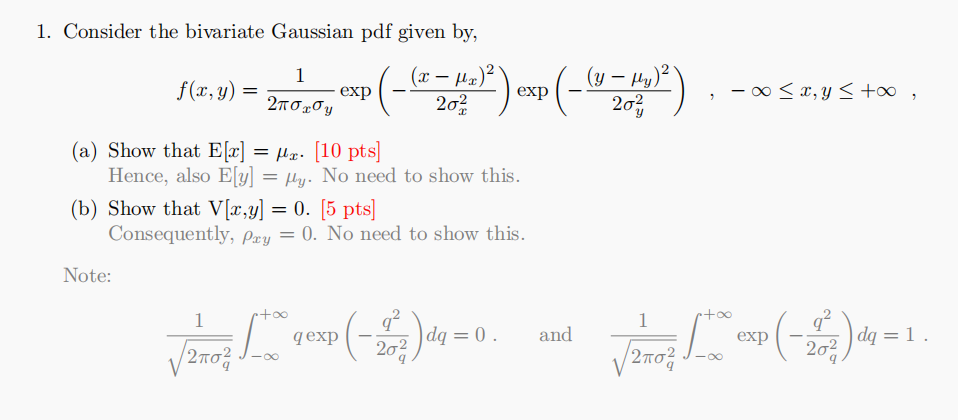 Solved 1. Consider the bivariate Gaussian pdf given by, 1 (x | Chegg.com
