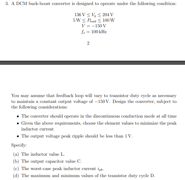 Solved 3. A DCM buck-boost converter is designed to operate | Chegg.com