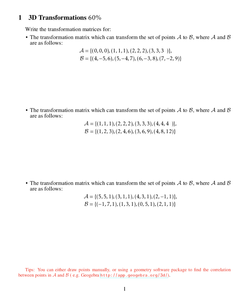 Solved 3D Transformations 60% Write the transformation | Chegg.com