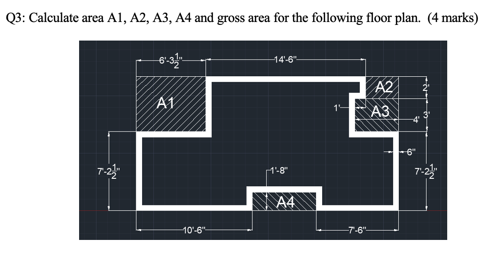 Solved Q3: Calculate area A1, A2, A3, A4 and gross area for | Chegg.com