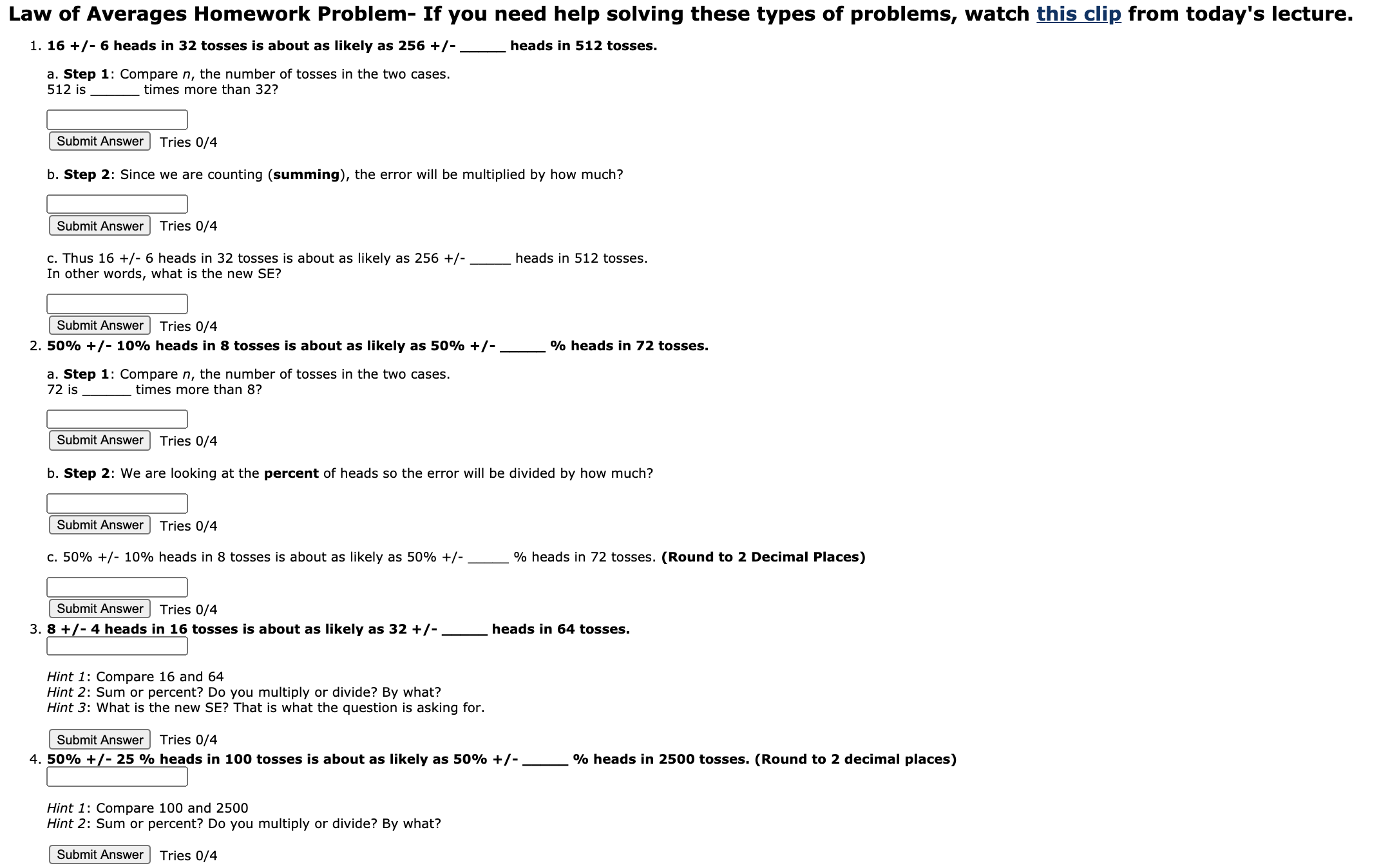 Solved Law of Averages Homework Problem- If you need help | Chegg.com