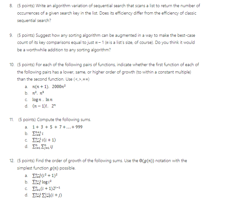 Solved Find the order of growth of the following sums. Use | Chegg.com