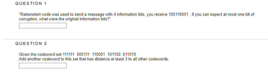 QUESTION 1 "Rabenstein code was used to send a | Chegg.com