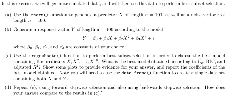 Solved In This Exercise We Will Generate Simulated Data