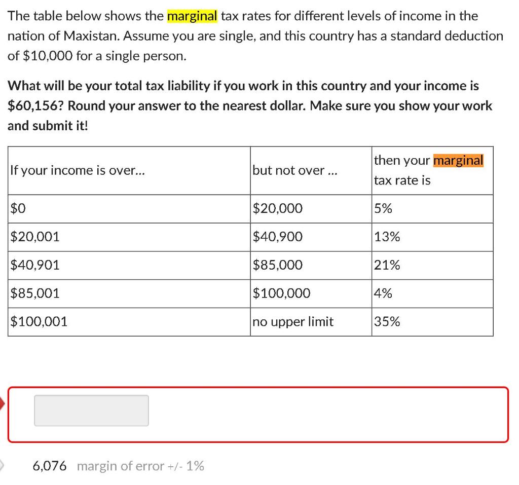 Solved The table below shows the marginal tax rates for | Chegg.com