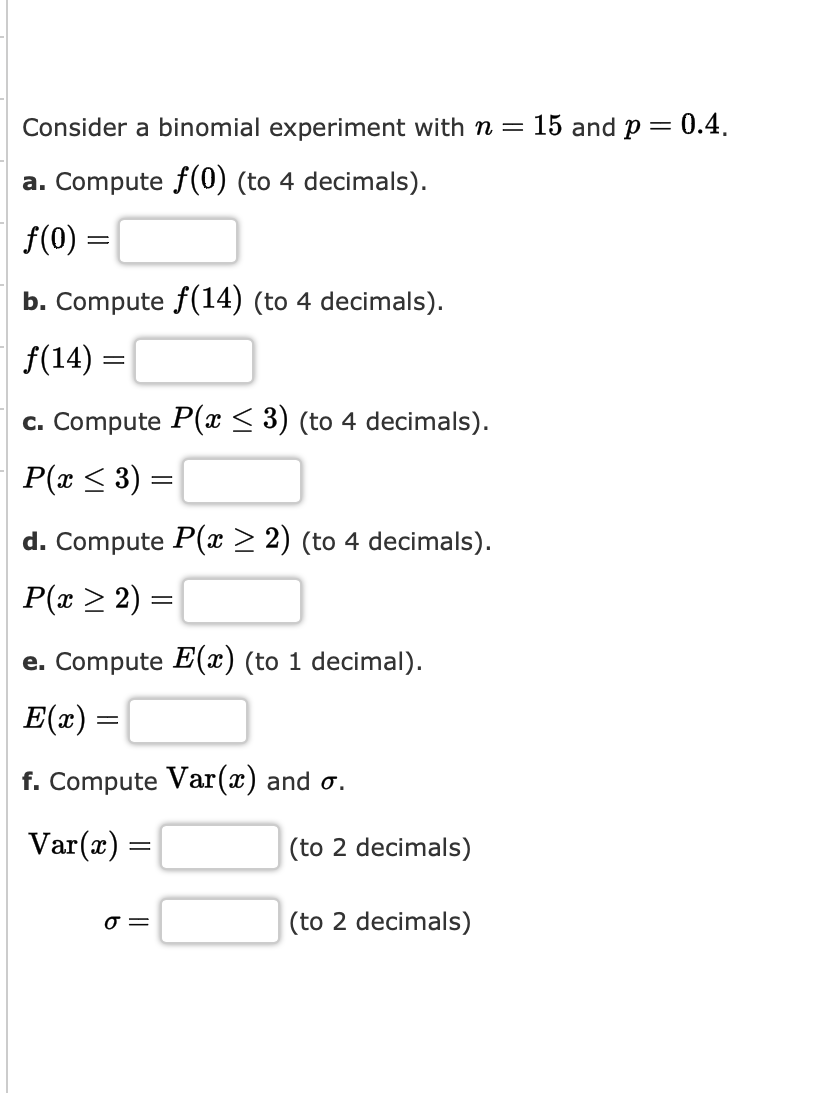 Solved Consider A Binomial Experiment With N15 And P04 1089