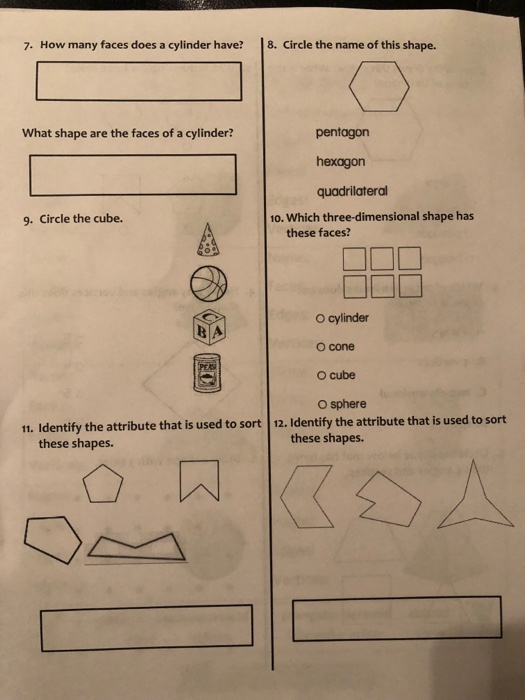 Solved 7. How many faces does a cylinder have? 8. Circle the | Chegg.com