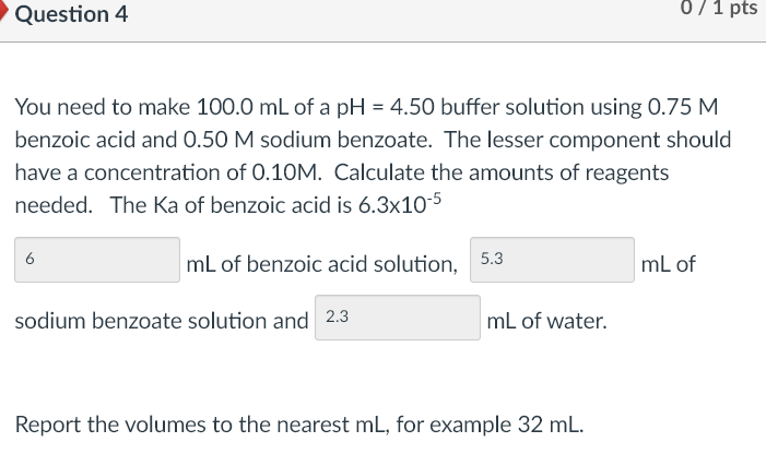 Solved Question 4 0/1 pts You need to make 100.0 mL of a pH | Chegg.com