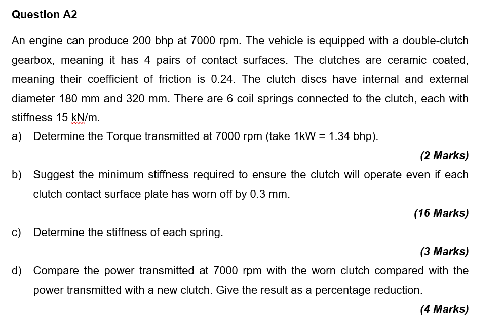 Solved Question A2 An engine can produce 200 bhp at 7000 | Chegg.com