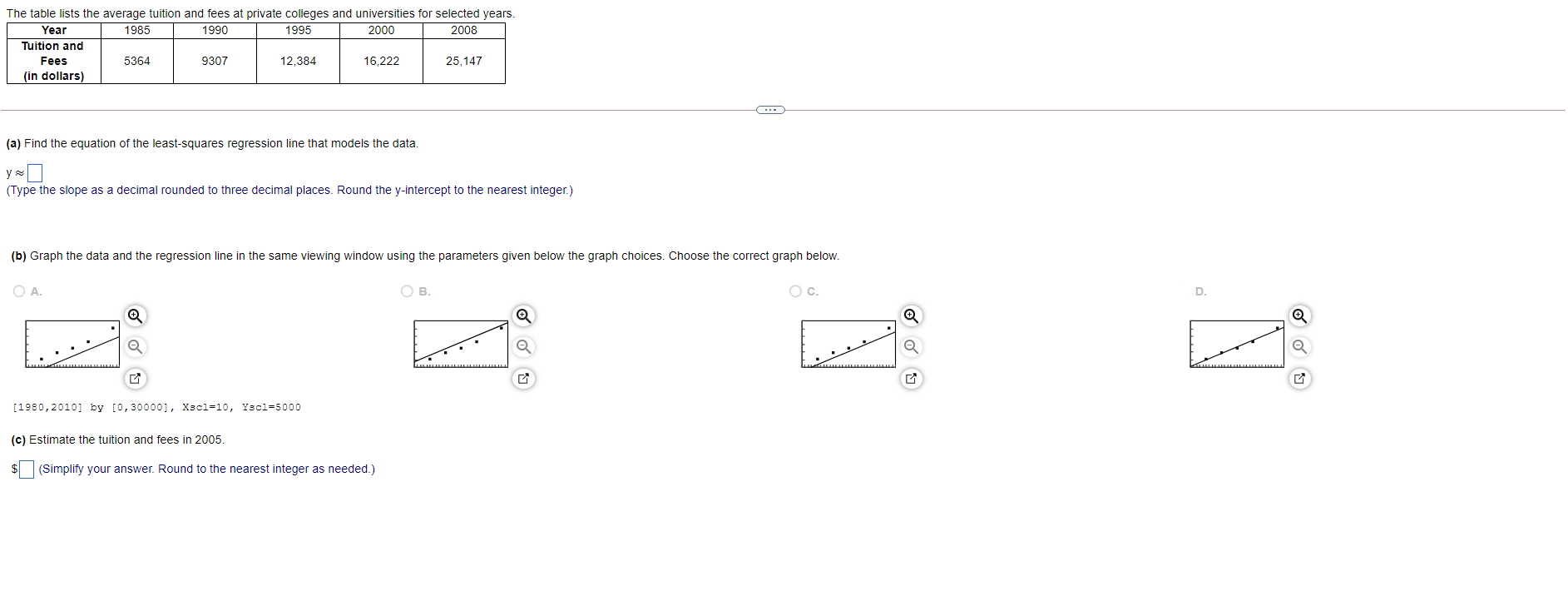 Solved The table lists the average tuition and fees at | Chegg.com