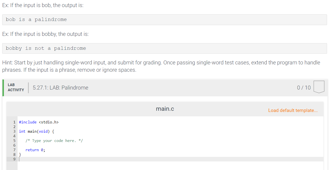 Solved: A Palindrome Is A Word Or A Phrase That Is The Sam... | Chegg.com