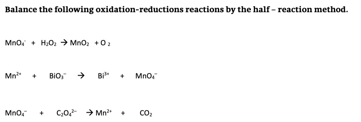 Solved Balance the following oxidation-reductions reactions | Chegg.com