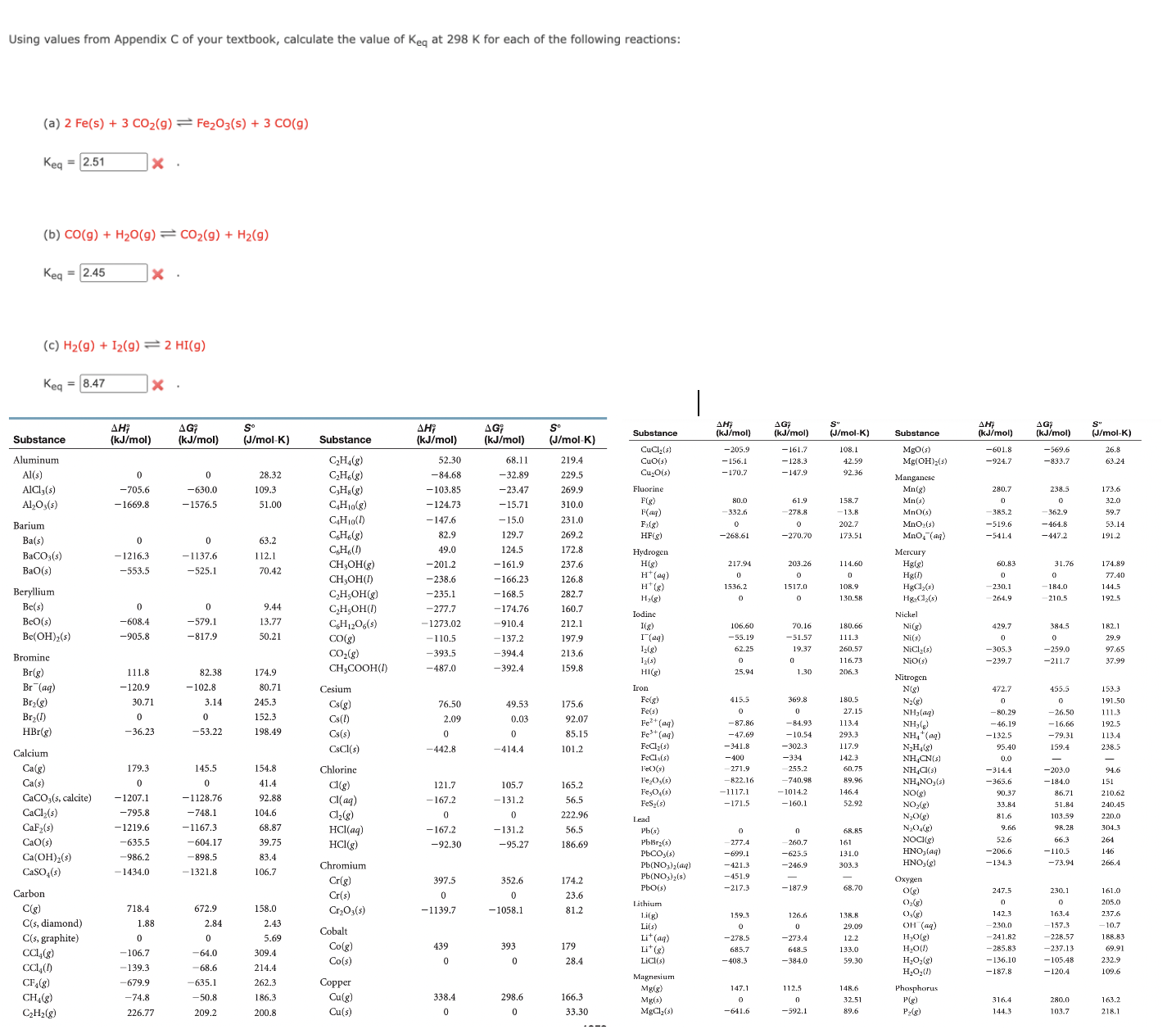 Solved Using values from Appendix C of your textbook, | Chegg.com