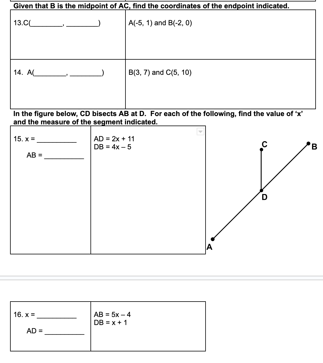 Solved In the fiqure below. CD bisects AB at D. For each of | Chegg.com