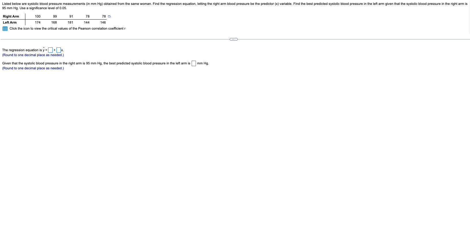 Solved 95 mmHg. Use a significance level of 0.05 . Click the | Chegg.com