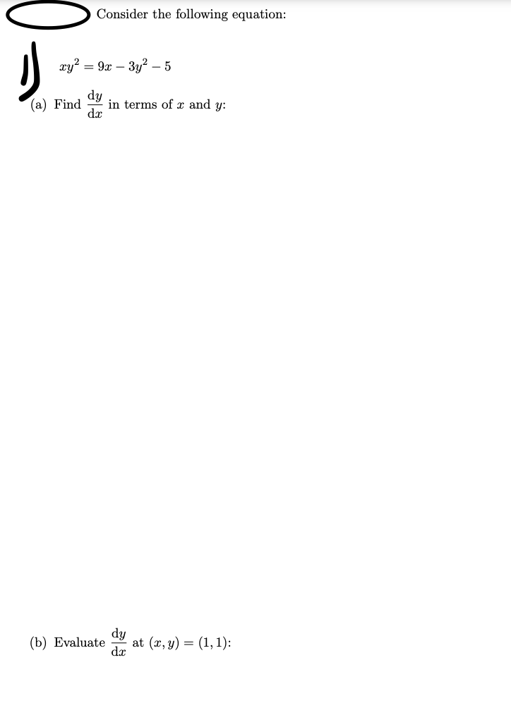 Solved Consider the following equation: xy2=9x−3y2−5 (a) | Chegg.com