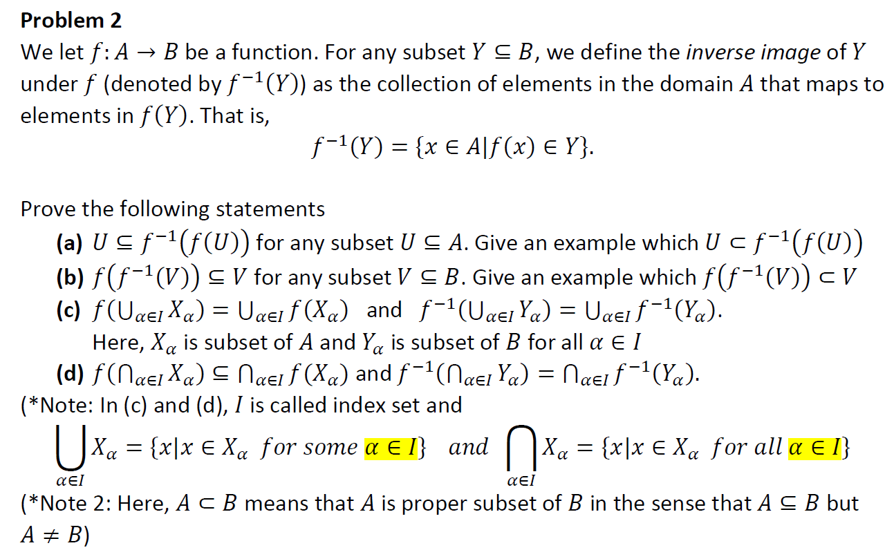 Solved Problem 2 We let f:A → B be a function. For any | Chegg.com