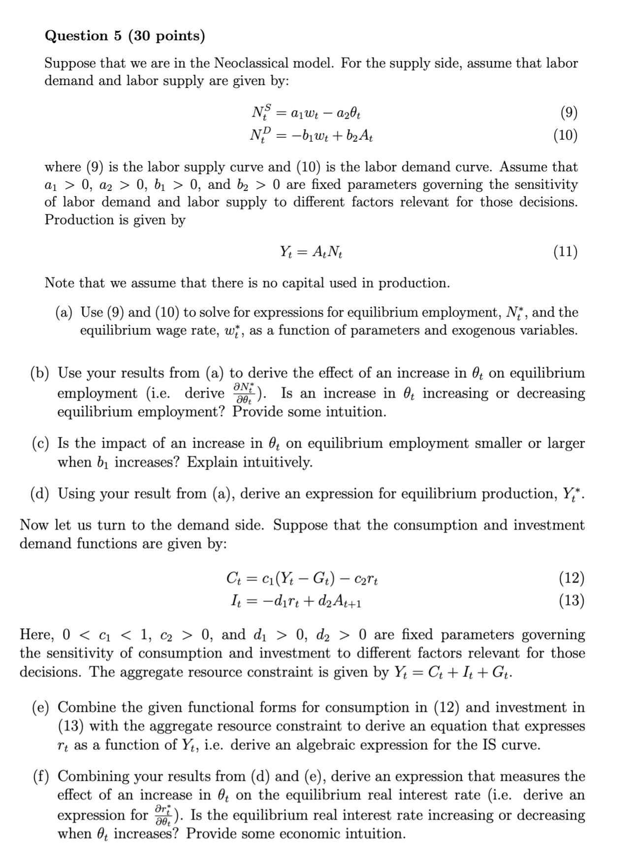 Solved Question 5 (30 ﻿points)Suppose that we are in the | Chegg.com
