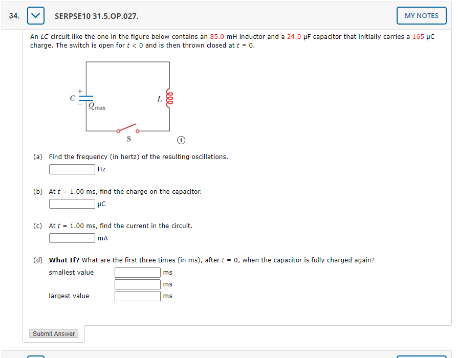 Solved An LC circuit like the one in the figure below | Chegg.com