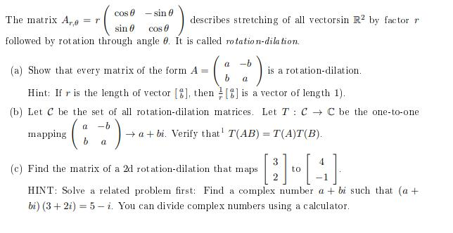 Solved The matrix Ar,θ = r cos θ − sin θ sin θ cos θ ! | Chegg.com