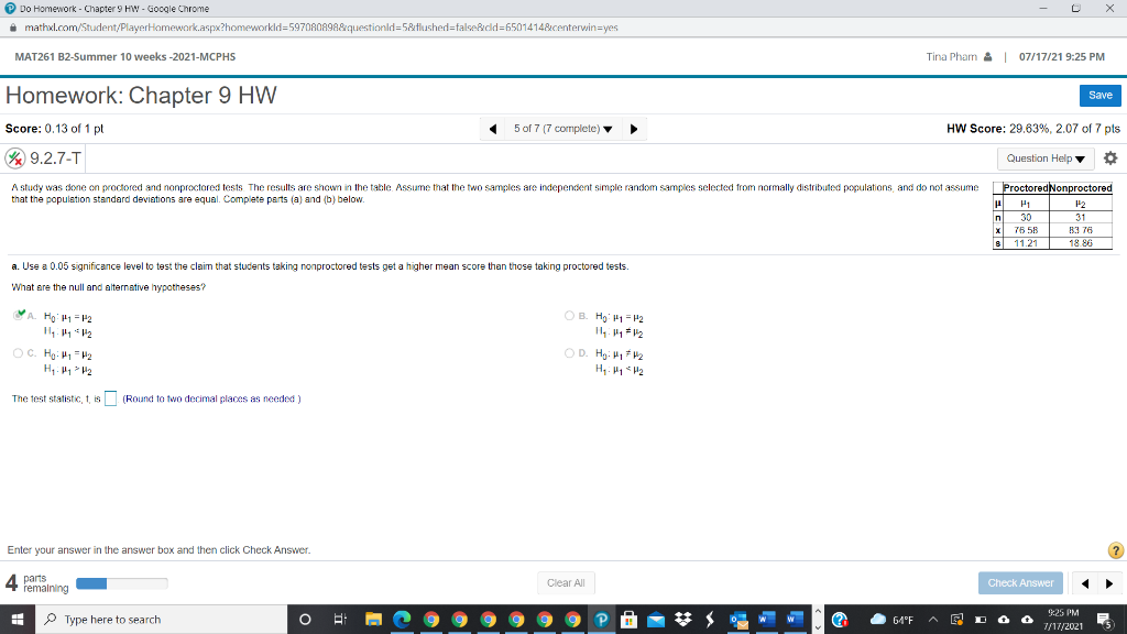 Solved Homework Chapter 9 Hw Save Score 0 1 Of 1 Pt 6 Of 7